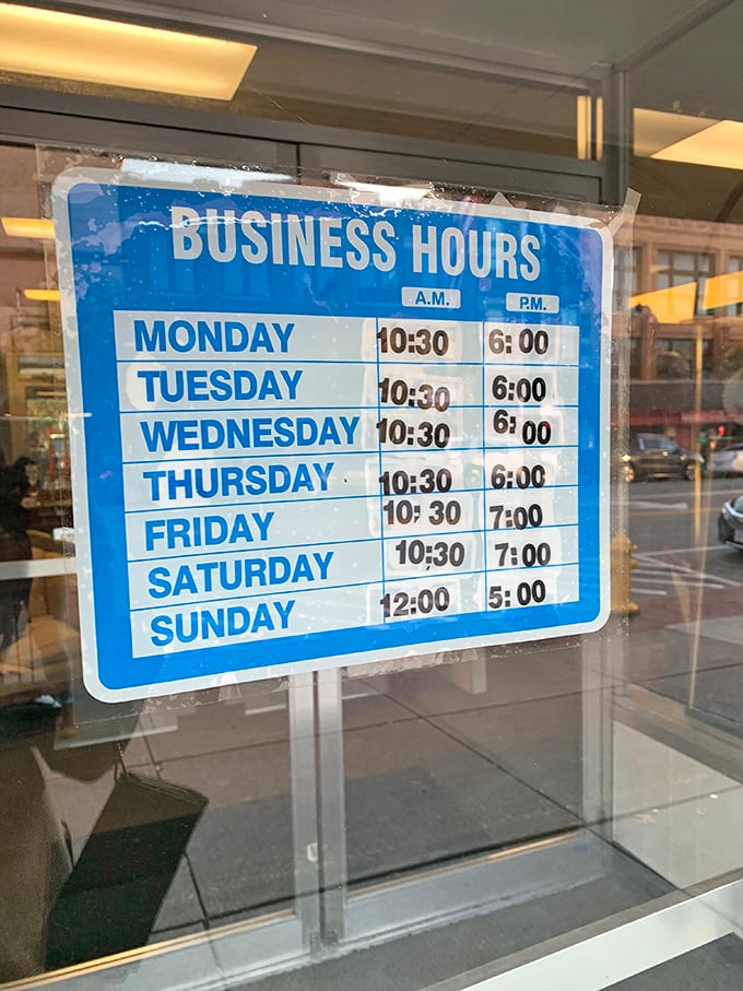 The treasure hunter's schedule! These generous hours ensure ample time for getting lost in nostalgia—just don't forget to eat lunch.