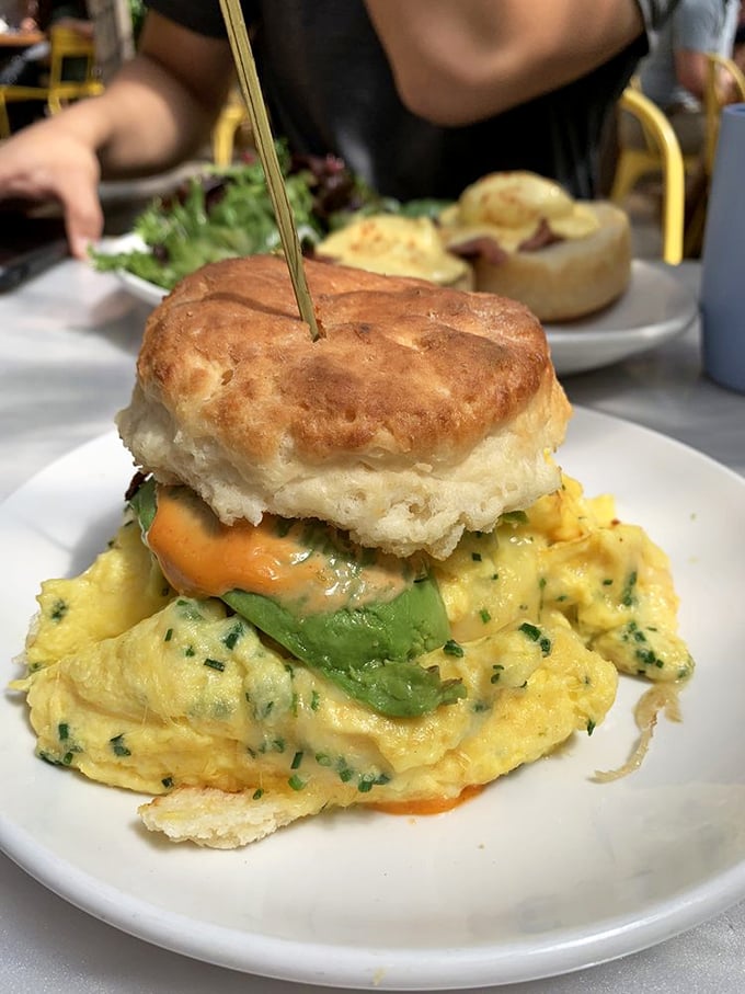 A biscuit sandwich that understands the importance of structural integrity. That golden exterior contains multitudes—and possibly the secret to happiness.