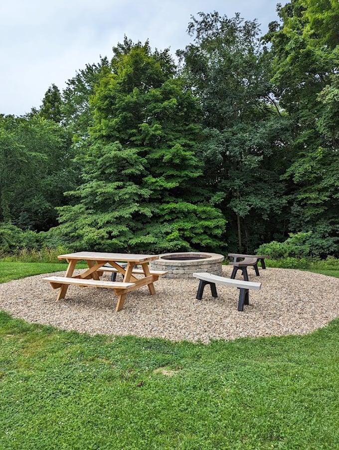 S'more preparation station perfected. This thoughtfully designed gathering space proves someone at Salt Fork understands the importance of proper campfire architecture.
