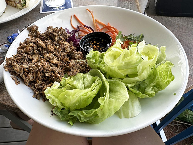Lettuce wraps: where healthy meets heavenly. Tender seasoned chicken ready to nestle into crisp lettuce leaves—proof that light eating can still be deeply satisfying.