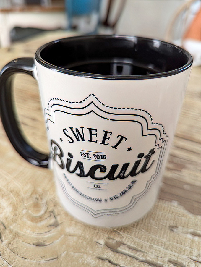 A mug that promises what it delivers – sweet biscuit perfection. The vessel for liquid motivation to tackle another helping.