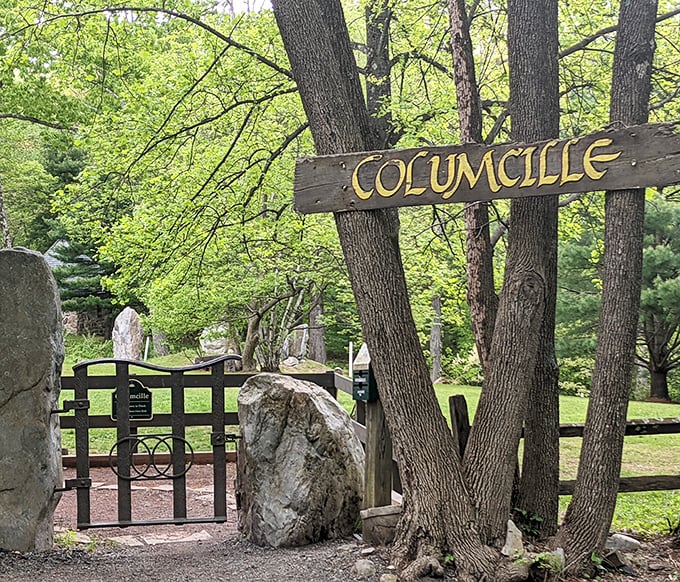 The entrance sign welcomes modern-day pilgrims to step into a world where cell service may be spotty, but magic is excellent.