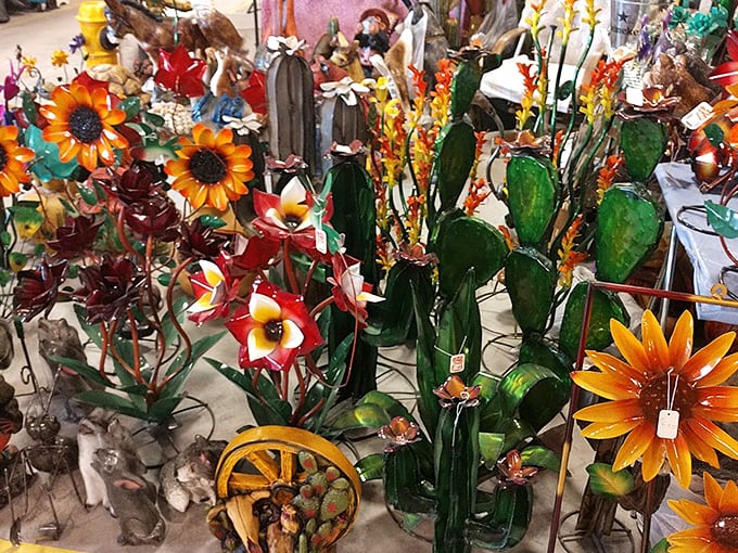 Metal flowers that never need watering—perfect for desert dwellers! These vibrant sculptures bloom eternally, bringing southwestern charm to any garden.