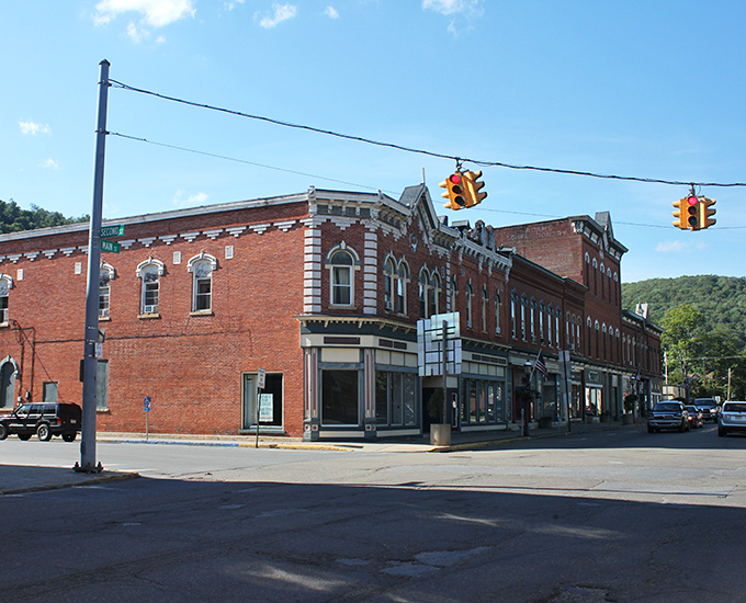 Downtown Coudersport's red brick charm showcases the architectural integrity that makes small-town Pennsylvania feel like a living museum of Americana.