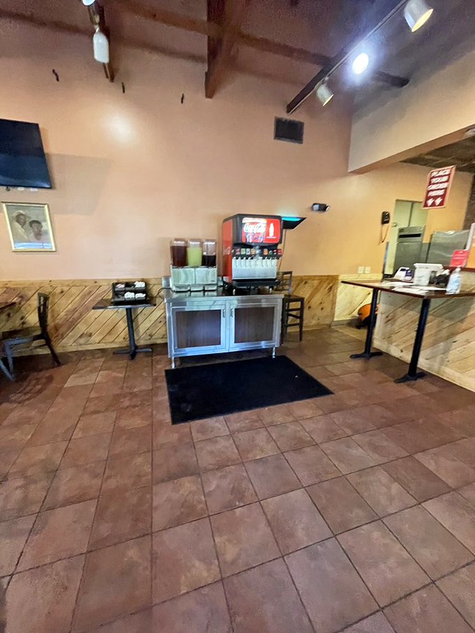 The self-serve drink station keeps things casual and convenient, because great barbecue shouldn't require fancy service protocols.