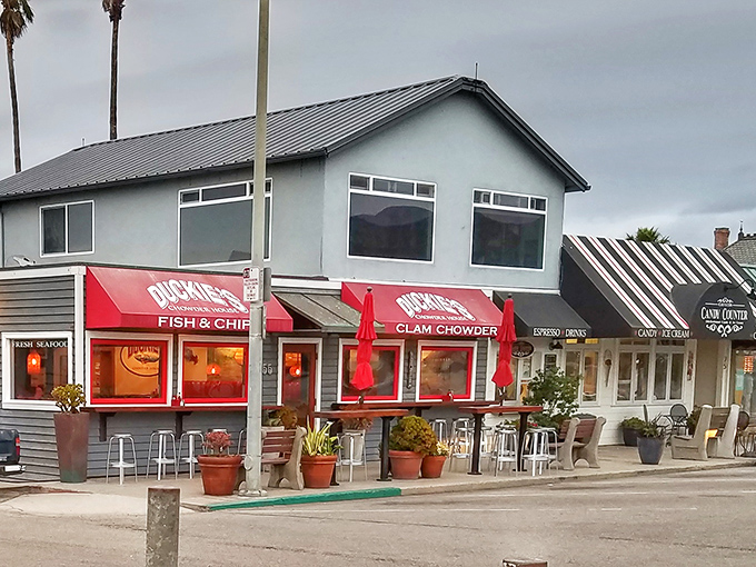 Duckie's bold red awnings promise comfort food that hits the spot after a day of beach wandering—when chowder becomes a legitimate life goal.