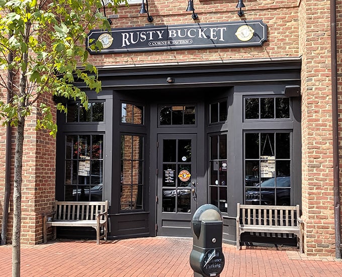 An entrance that promises good times ahead – those benches aren't just for waiting, they're for the post-meal moment when you're too full to walk to the car.