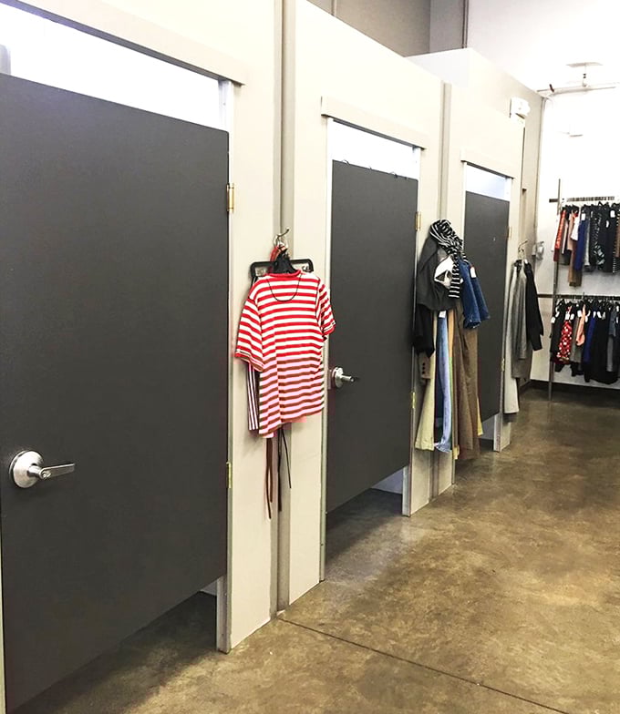 The fitting room corridor—that moment of truth where thrift store optimism meets reality, and sometimes, surprisingly perfect matches are made.