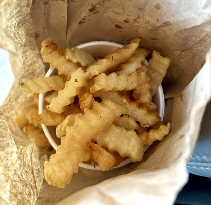 These aren't just French fries – they're the perfect crunchy sidekicks to sandwich perfection, with the kind of irregularity that screams "hand-cut with actual human care."