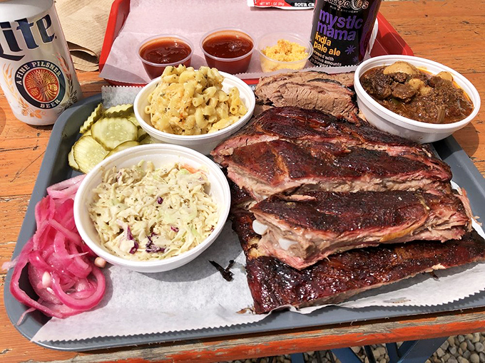 The full barbecue experience in one glorious tray. This isn't just a meal—it's a commitment to excellence and elastic waistbands.