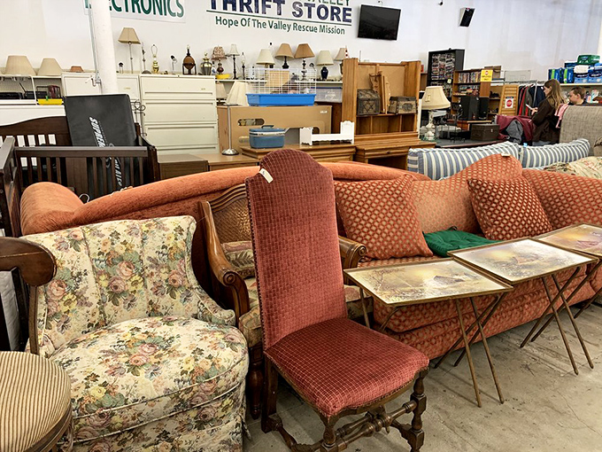 This furniture collection spans decades of American living rooms—that floral armchair definitely witnessed the moon landing.