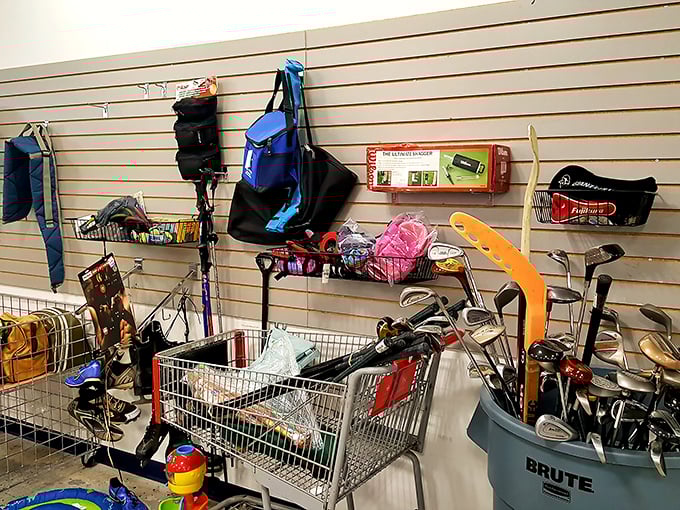 Fore! Golf clubs and sporting equipment stand ready for their next adventure, proving even hobbies can be budget-friendly at CommunityAid.