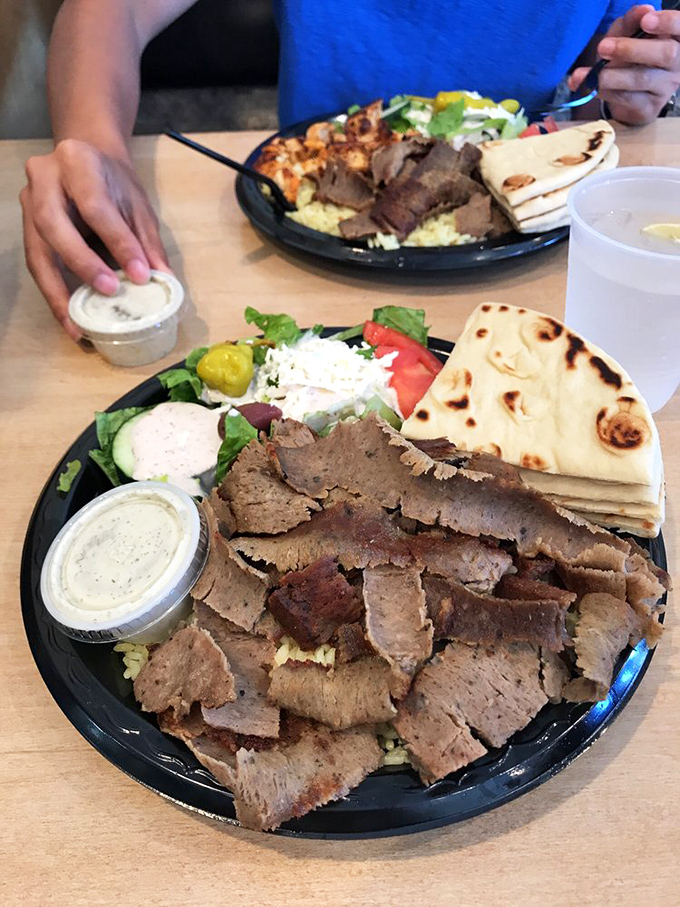 The gyro platter in its full glory—a complete Mediterranean vacation on a plate, no passport required.