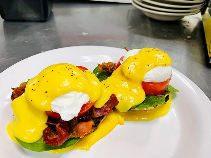 Eggs Benedict that would make the Pope weep with joy. That hollandaise sauce isn't just yellow—it's liquid sunshine on a plate.