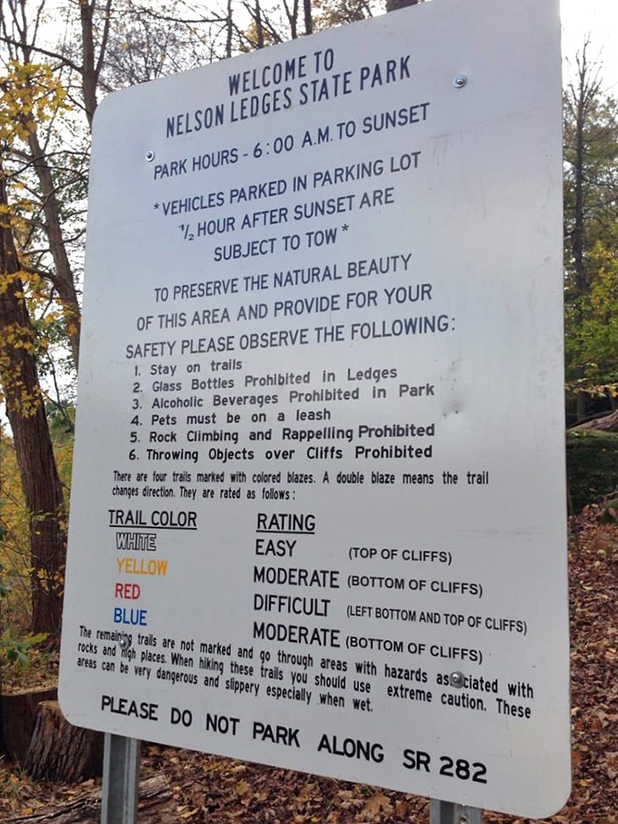 The park's entrance sign—equal parts invitation and warning. Like all great adventures, this one comes with rules designed to keep the magic intact for generations. 