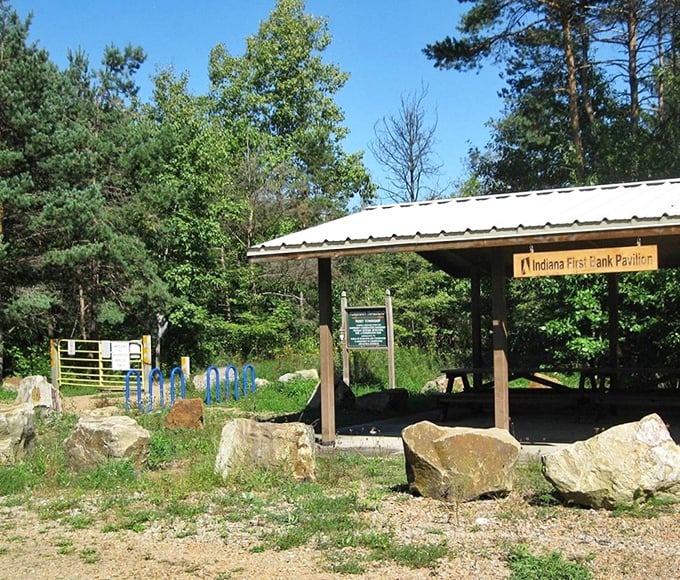 The Mahoning Shadow Trail offers nature without pretension—just simple pavilions, rocky outcroppings, and paths where retirees can walk off breakfast without encountering a single spin class.