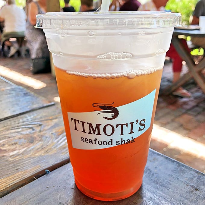 Nothing washes down seafood better than Timoti's refreshing mango tea. The condensation on the cup tells you it's as cold as the Atlantic in January.