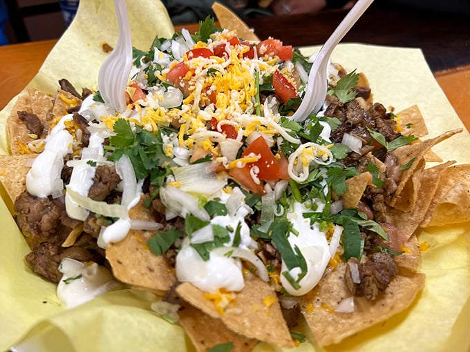 These loaded nachos aren't just a snack – they're an edible mosaic of colors, textures, and flavors that demand to be shared.