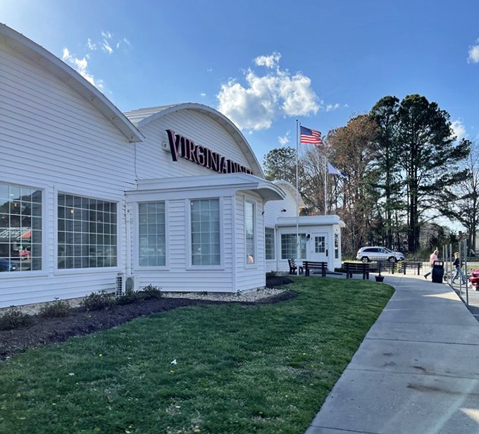 The manicured grounds and welcoming entrance aren't just pretty—they're your first hint that Virginia Diner takes pride in every detail.