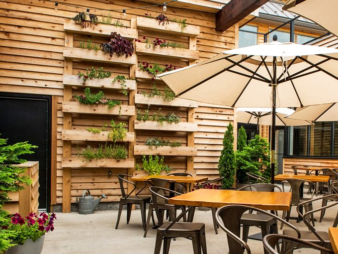 The biergarten's vertical herb garden isn't just pretty—it's dinner's opening act. Al fresco dining where even the plants are locally sourced.