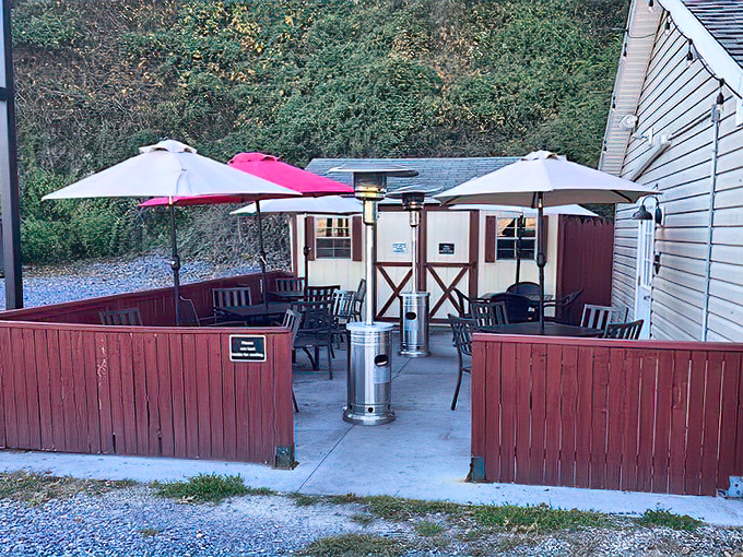 The outdoor seating area offers a breath of fresh Pennsylvania air with your meal—nature's perfect digestif after a hearty feast.