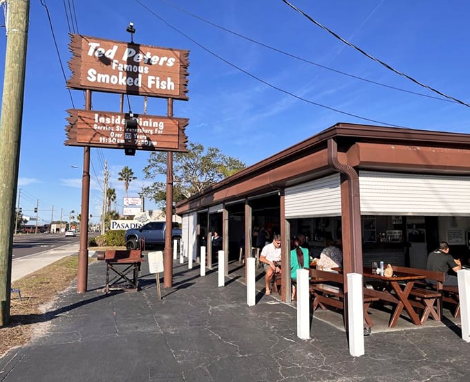The iconic wooden sign has guided hungry travelers to smoked fish nirvana for decades. A beacon of old Florida that refuses to change.