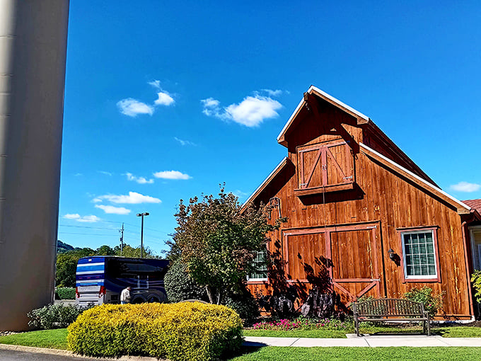 Even the outbuildings have character—this rustic barn structure reminds you that farm-to-table isn't a trend here, it's a way of life. 