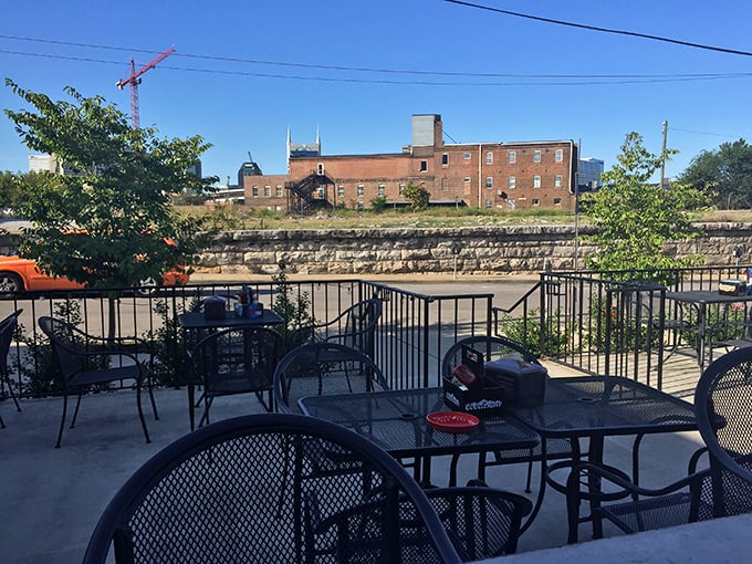 The outdoor patio offers Nashville skyline views with your meal—because great barbecue deserves to be enjoyed in the Tennessee sunshine.