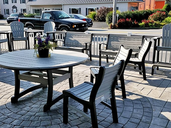 Outside, a peaceful patio offers al fresco dining amid Lancaster County's gentle beauty—the perfect spot to recover from the delicious food coma waiting inside.