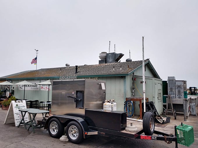 The smoker – where seafood magic happens before your eyes. Some treasures aren't hidden at all – they're right there on the dock.