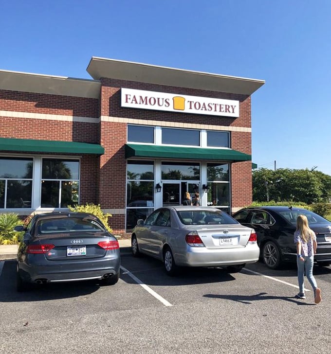 The parking lot—where breakfast quests begin and diet resolutions are temporarily suspended in favor of hollandaise and happiness.