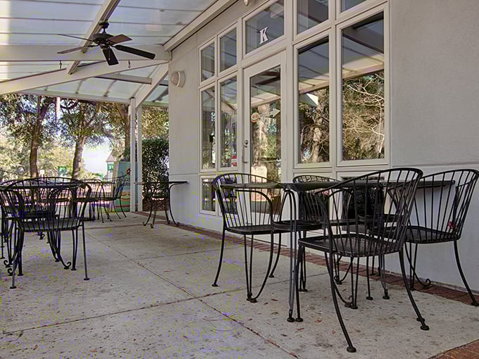 The perfect outdoor seating for those post-breakfast coffee sips. When the weather's nice, those wrought iron chairs become the best seats in Pawleys Island.