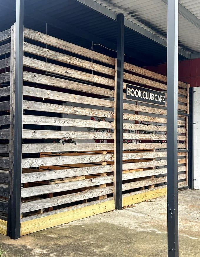 The wooden slat patio offers a rustic retreat for outdoor dining, where Texas weather and great food create memories that linger long after the plates are cleared.