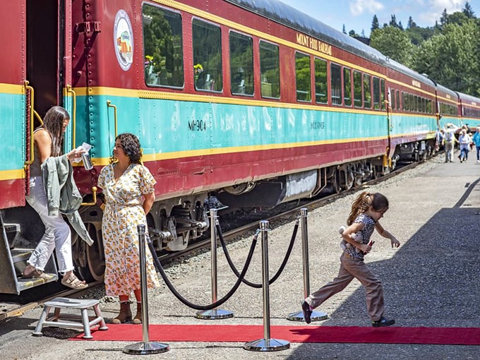The red carpet treatment isn't just a metaphor at Mount Hood Railroad, where every passenger's journey begins with a touch of old-world railway glamour.