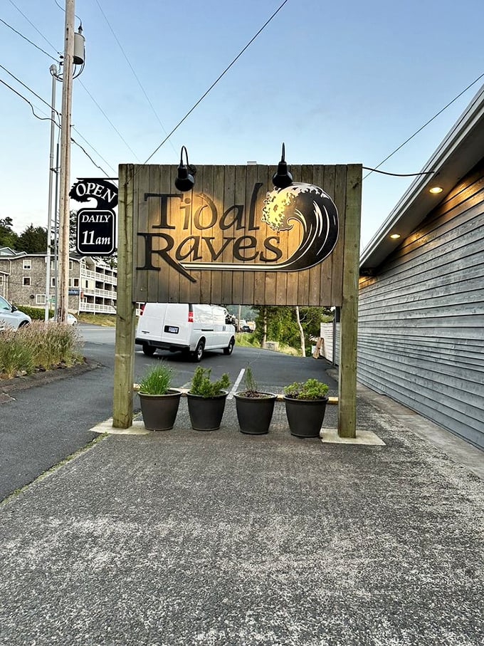 The wooden sign stands like a coastal sentinel, promising seafood nirvana just beyond. Open daily at 11am—your stomach's new favorite time.