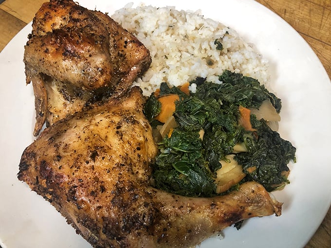 Roasted chicken that reminds you why this classic deserves respect. Perfectly seasoned skin, juicy meat, and sides that complement rather than compete—a plate of pure comfort.