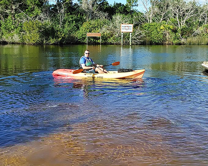 Solo kayaking through Sanchez Park's waterways offers both adventure and solitude—luxury experiences without the luxury price tag.