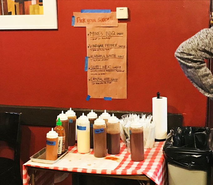 Choose your adventure: from house BBQ sauce to Alabama white, each squeeze bottle contains a different path to flavor nirvana.