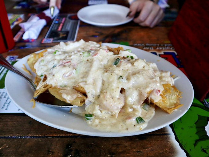 Seafood nachos that redefine the genre – because sometimes regular nachos just aren't fancy enough for Florida.