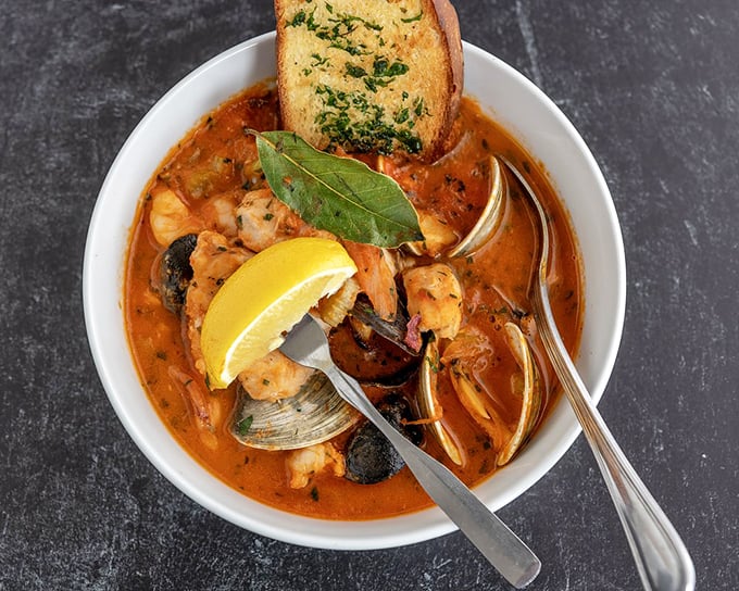This seafood stew is like a United Nations of shellfish—where clams, mussels and shrimp achieve the diplomatic harmony we all aspire to.