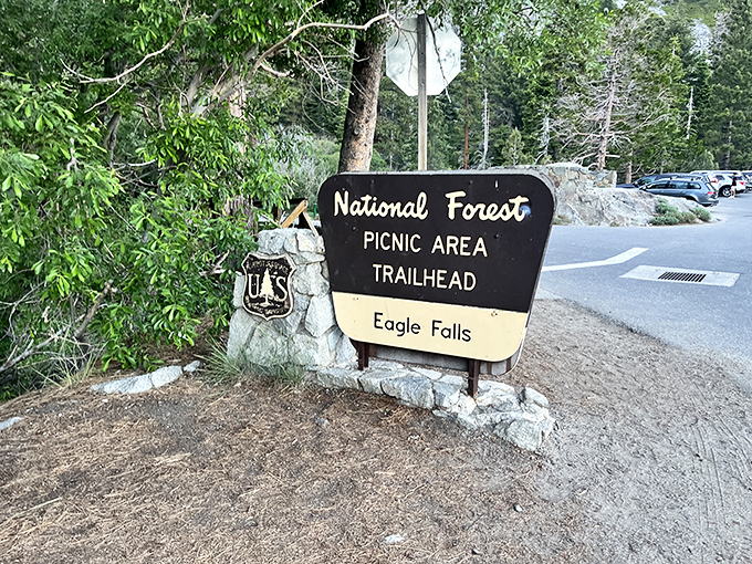 The gateway to wonder: This unassuming sign marks the entrance to one of California's most magical natural attractions—no admission fee required.