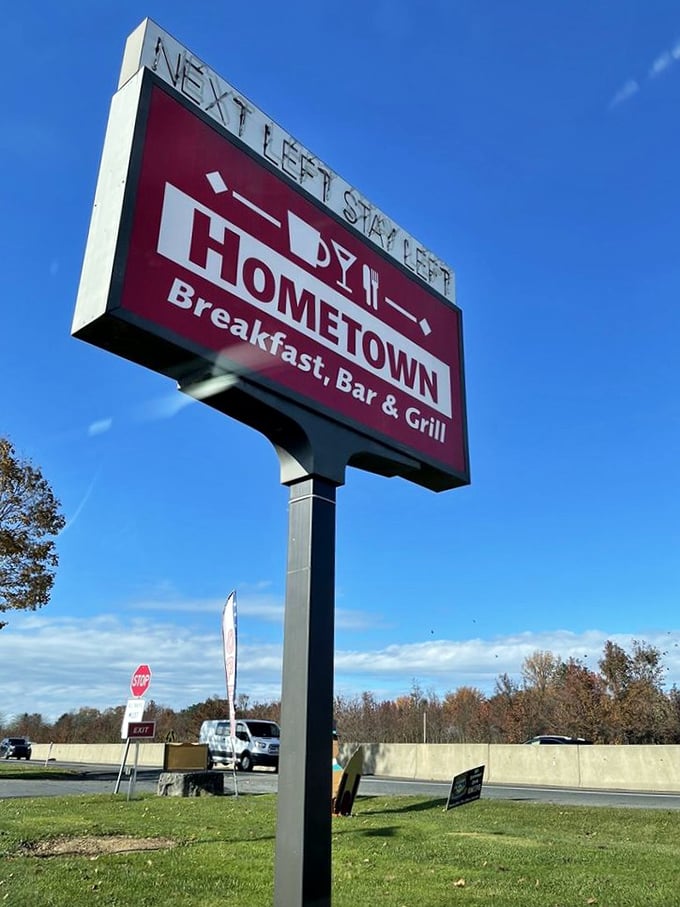 This roadside beacon guides hungry travelers to breakfast bliss, standing proud against Pennsylvania's beautiful blue skies.