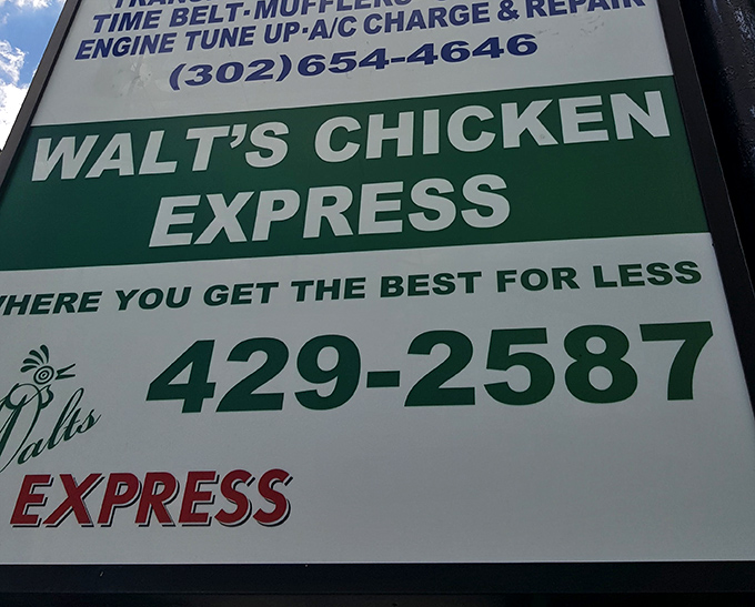 "Where you get the best for less"—a promise on the sign that Walt's delivers on with every crispy, juicy bite.