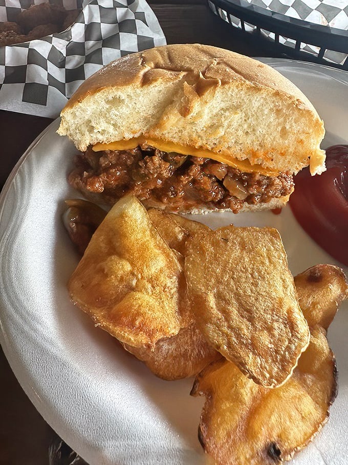 The Sloppy Joe—childhood nostalgia upgraded for grown-up taste buds, paired with house-made chips that put the bagged version to shame.