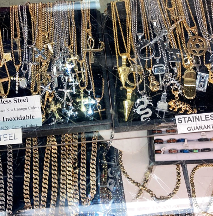 Stainless steel bling that promises not to turn your neck green—the perfect souvenir for those who prefer their luxury affordable and their necks unstained.