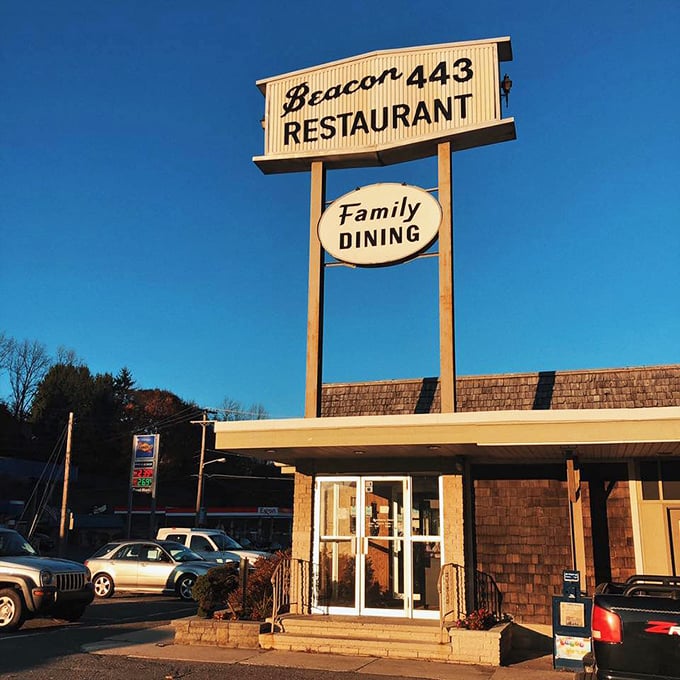 Against a perfect blue Pennsylvania sky, this sign doesn't just advertise a restaurant—it beckons like an old friend promising good times.
