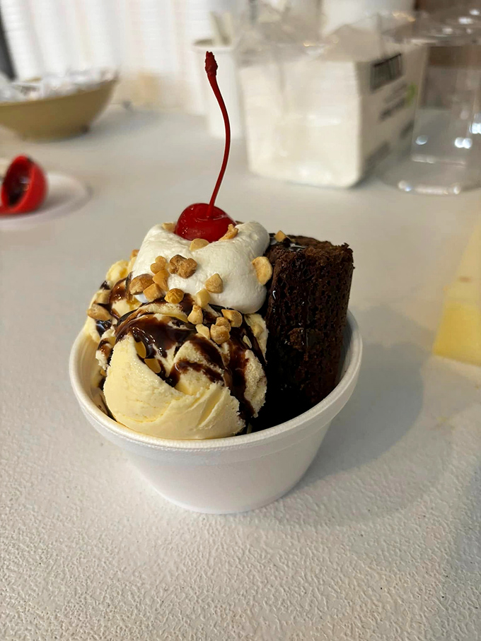 The perfect finale—ice cream, brownie, whipped cream, and a cherry on top. Because after barbecue this good, you might as well go all in.