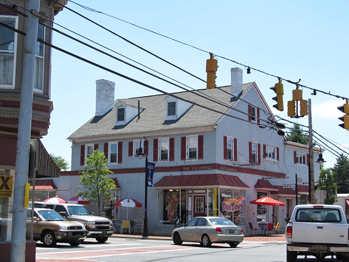 The Exchange building stands as testament to Middletown's commercial history. Those red shutters add a dash of character to this cornerstone establishment.