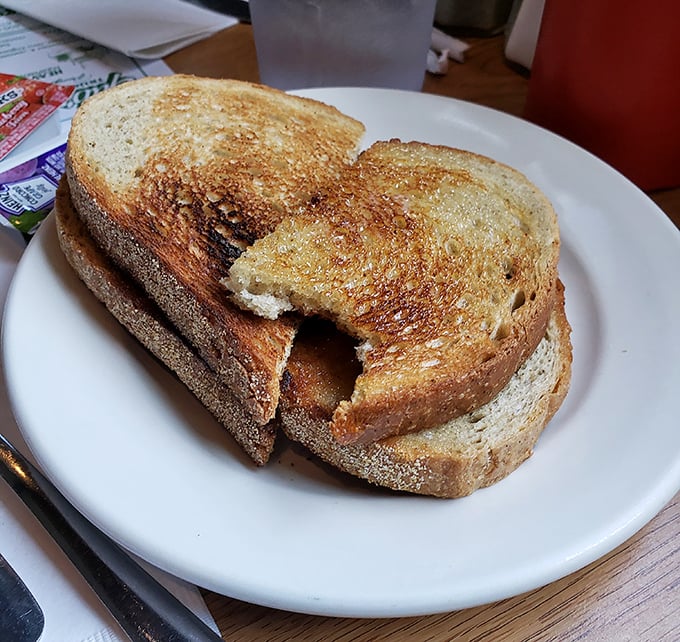 Toast—the humble supporting actor that's secretly the backbone of any great breakfast performance. Perfectly golden, never burnt.