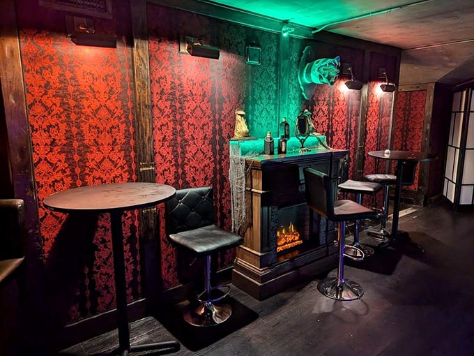 Upstairs seating offers a different perspective on this multi-dimensional theatrical dining adventure below. 
